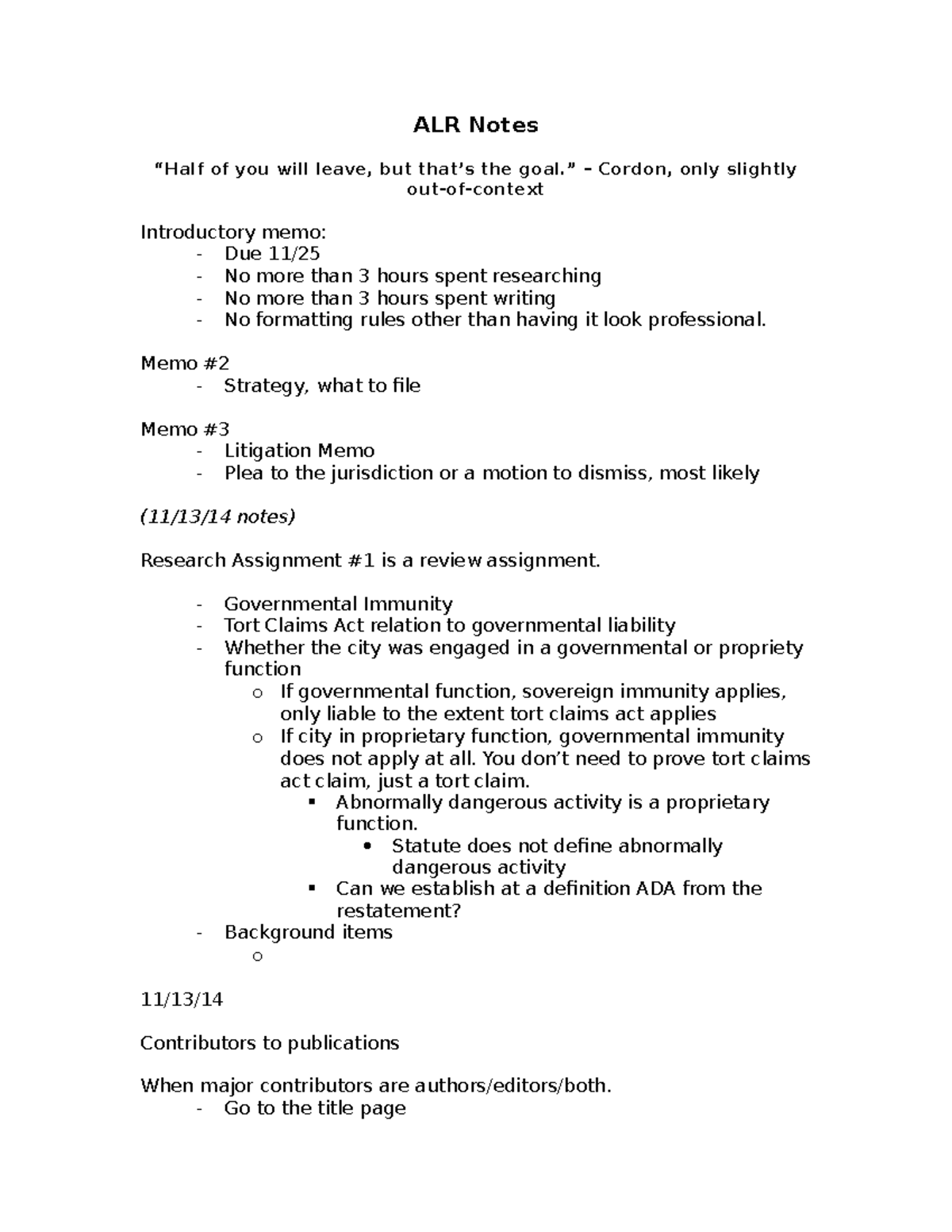 Devin's ALR Notes - Outline - ALR Notes “Half of you will leave, but ...