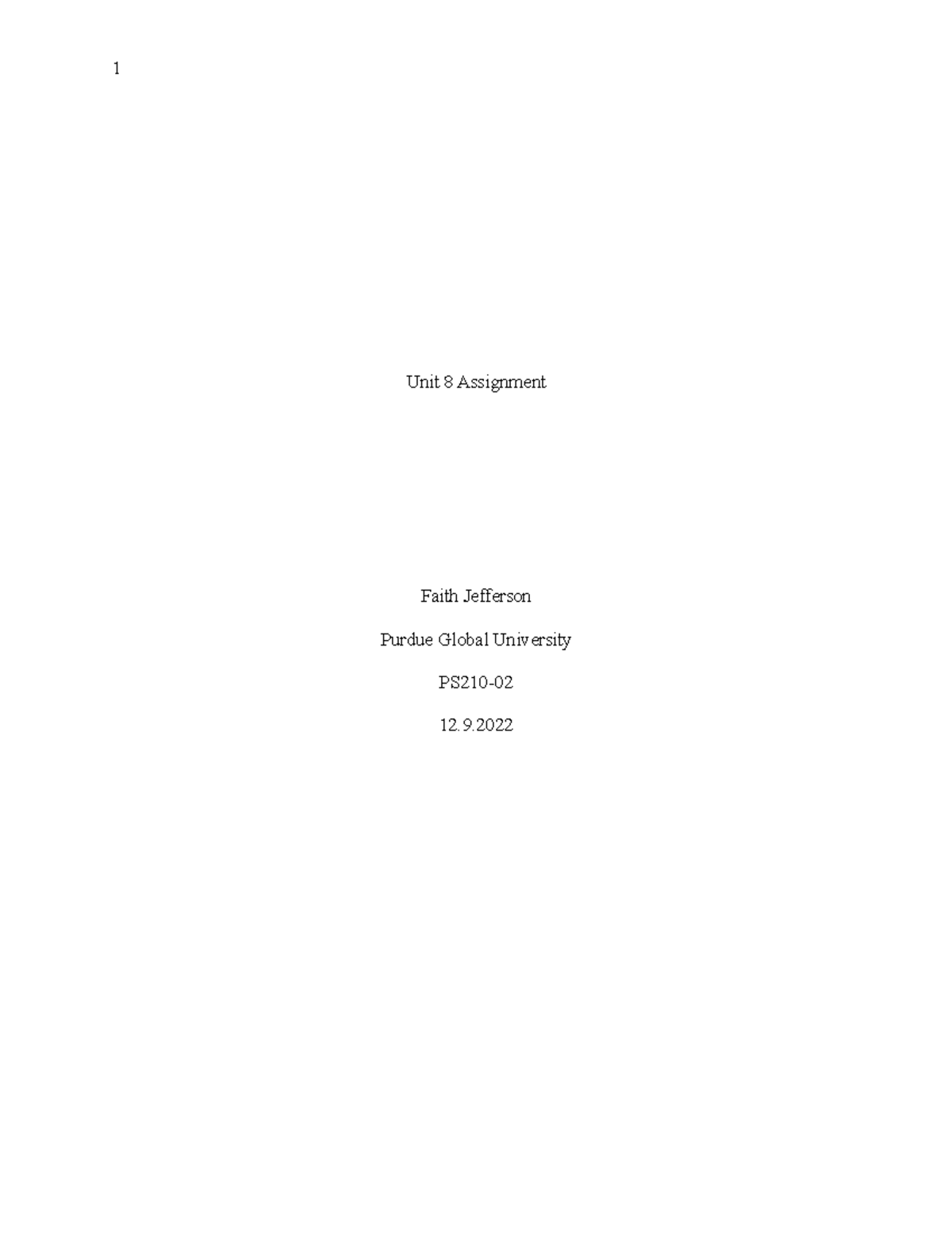 History of Psychology Unit 8 Assignment - Unit 8 Assignment Faith Jefferson Purdue Global ...