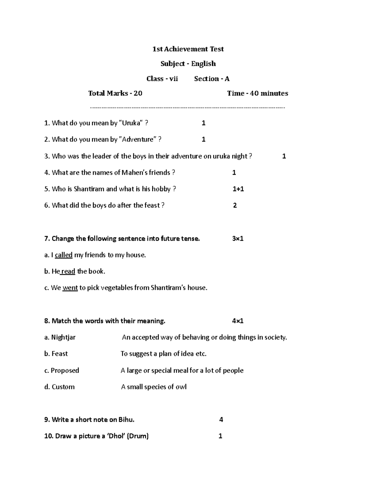 Instajomo 1611053800995 Achievement Test Report for B - 1st Achievement ...