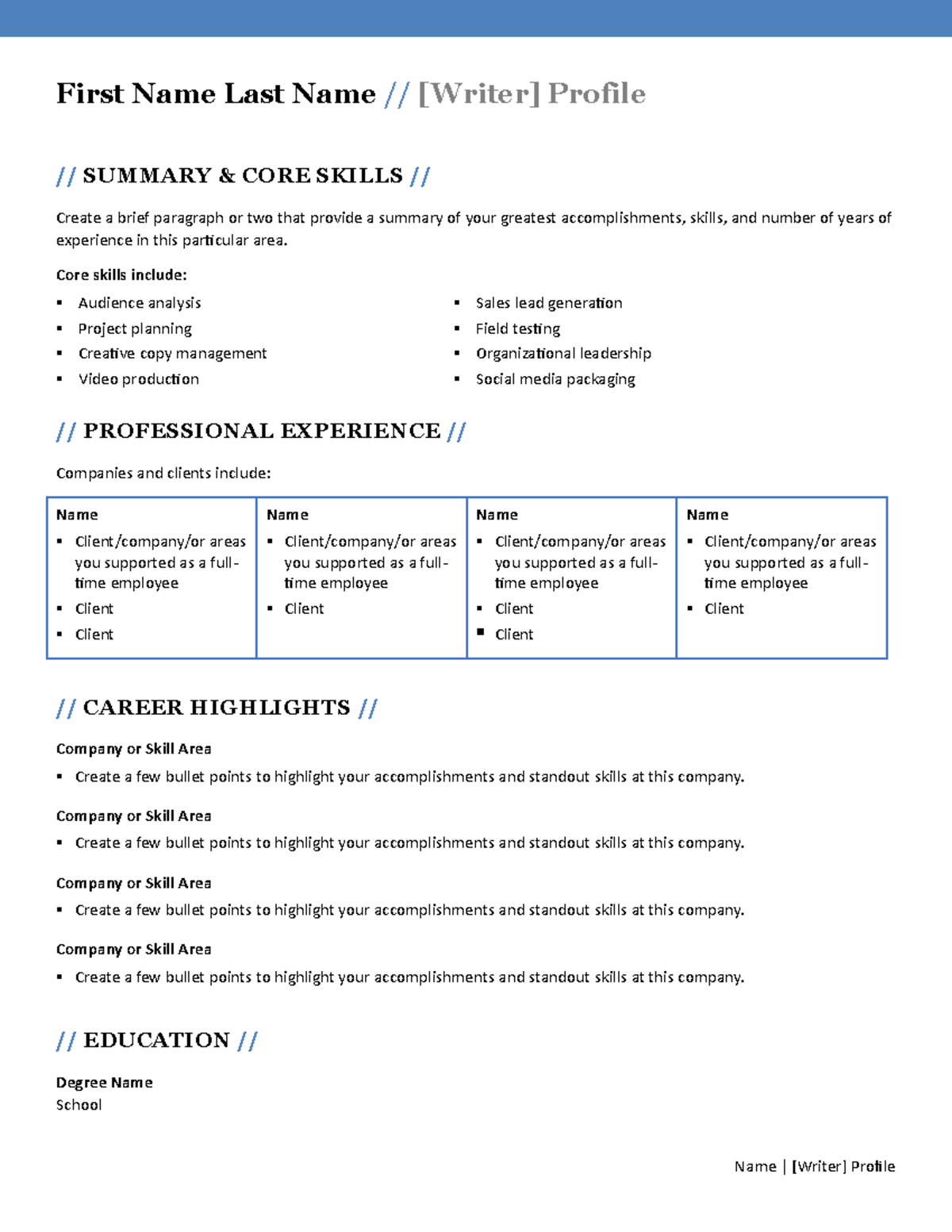 Professional Profile Summary Template - Werkprofielen - First Name Last ...