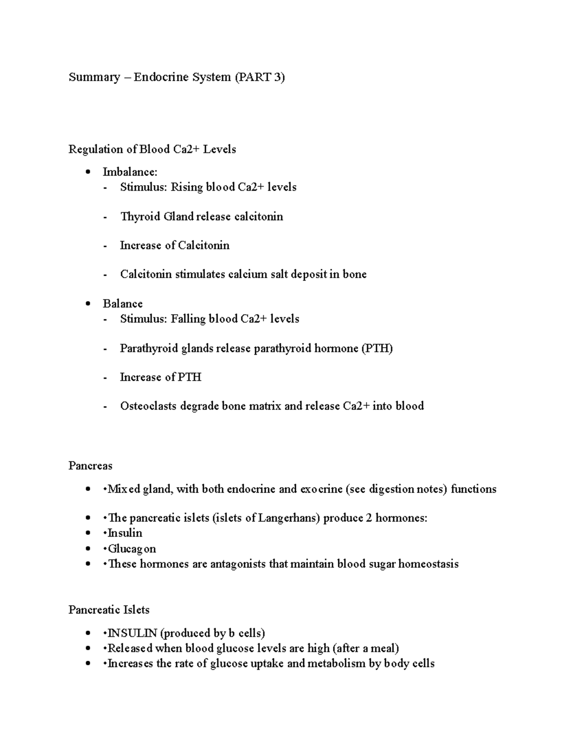 Summary - Endo PART 3 - Sum 3.3 - Summary – Endocrine System (PART 3) Regulation of Blood Ca2 ...