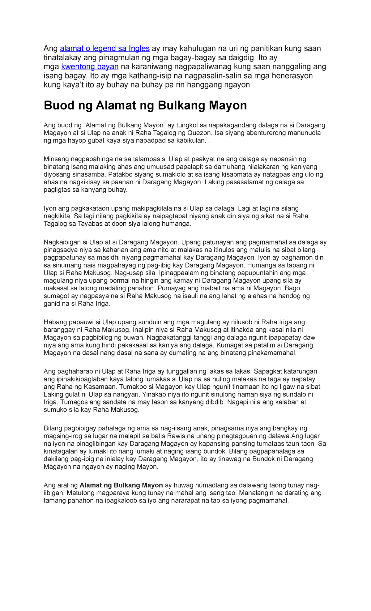 Mayon - Summaries of the assignment on different topics given. - Ang ...