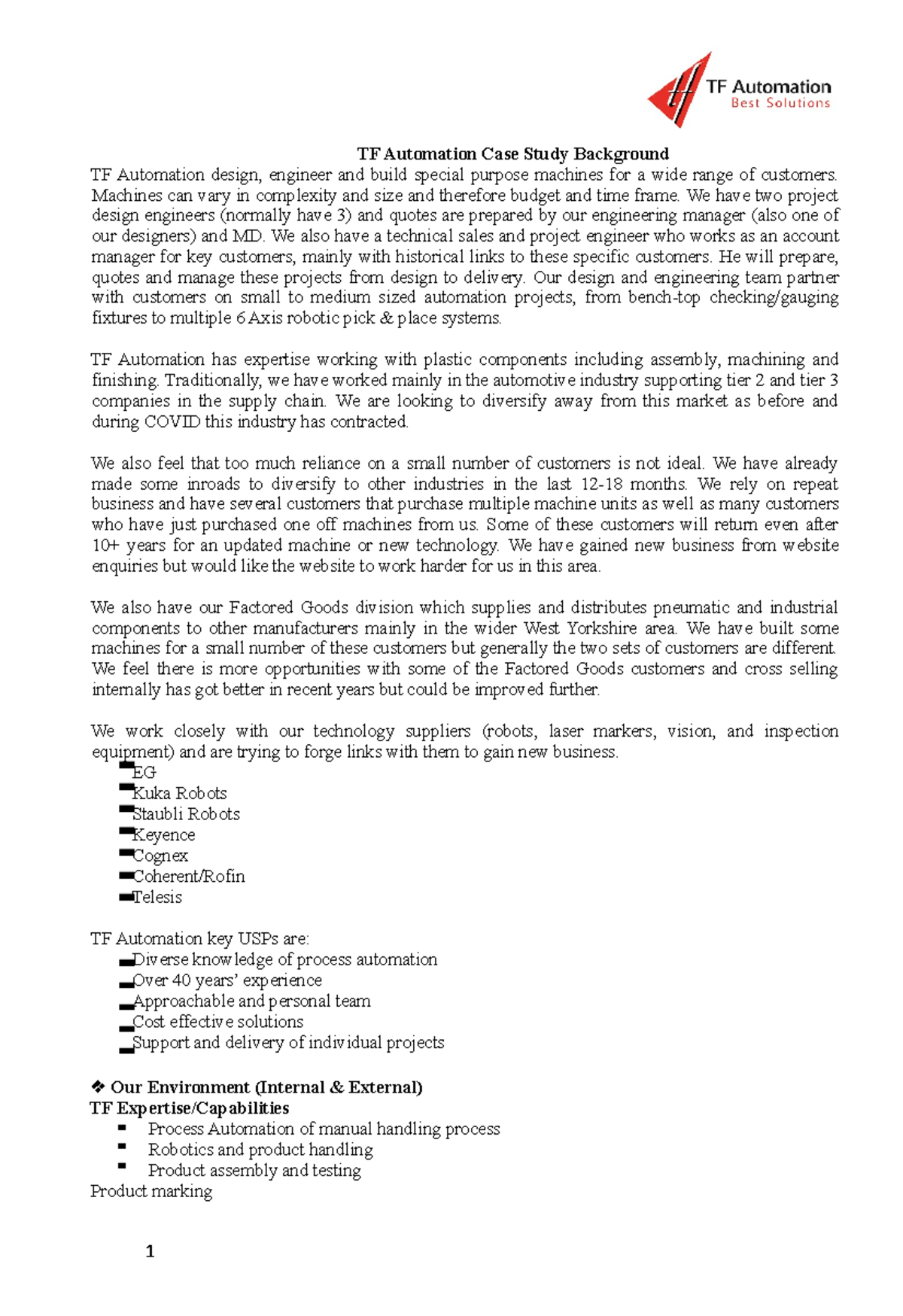 TF Automation Case Study word - TF Automation Case Study Background TF ...