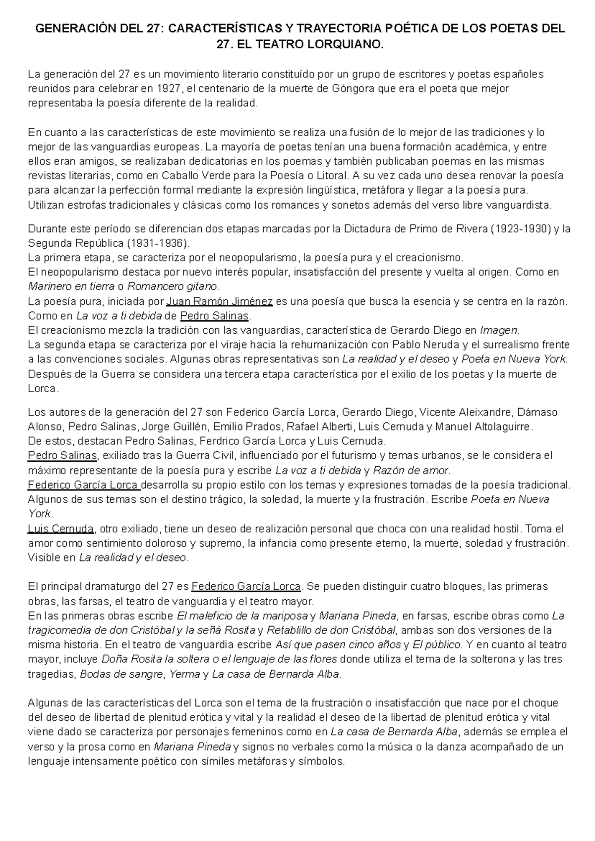 Generación DEL 27- Características Y Trayectoria Poética DE LOS Poetas ...