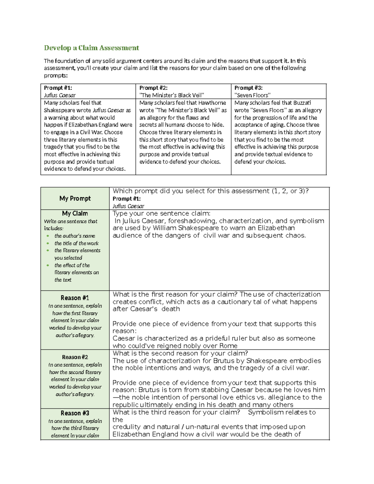 Develop a claim assess rubric done - Develop a Claim Assessment The ...