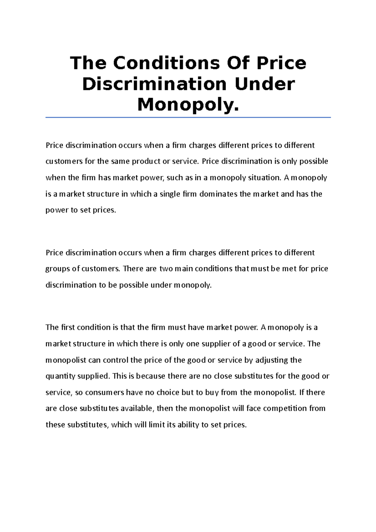 Note on The Conditions Of Price Discrimination Under Monopoly - The ...