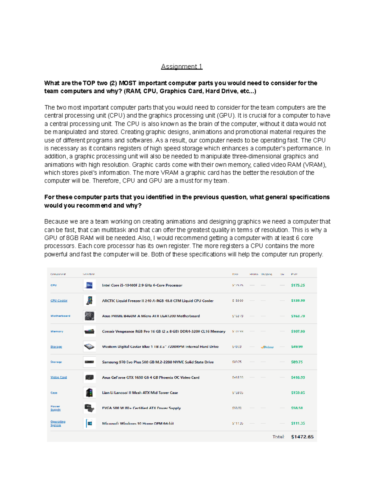 Assignment number 1 - Assignment 1 What are the TOP two (2) MOST ...