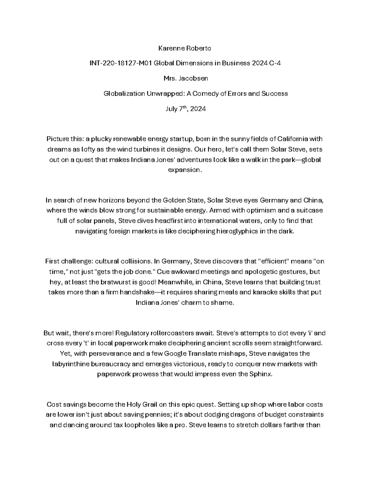 Module 1 - Global Dimensions in Business C-4 - Karenne Roberto INT- 220 ...