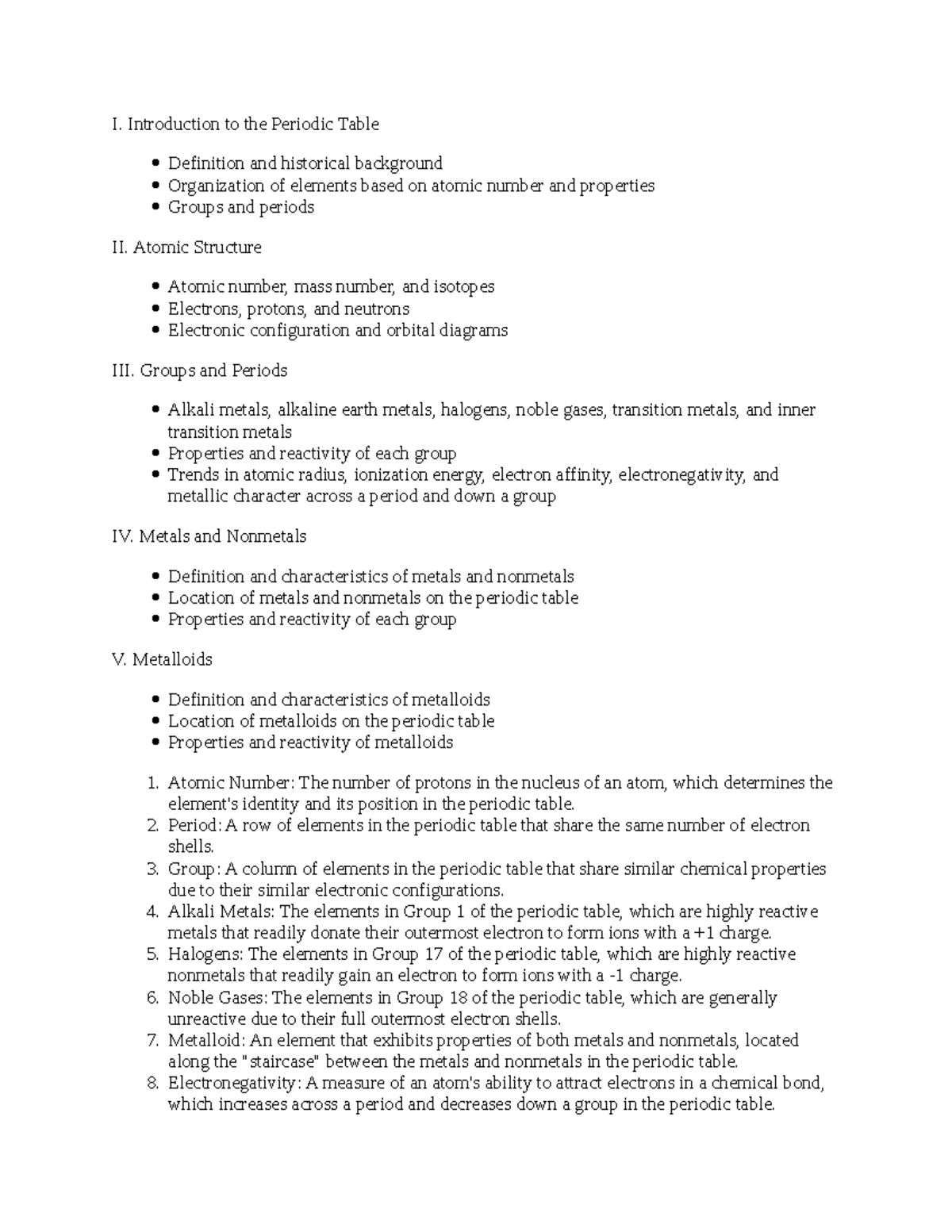 Periodic Tabel Chem 1 study Guide - I. Introduction to the Periodic ...
