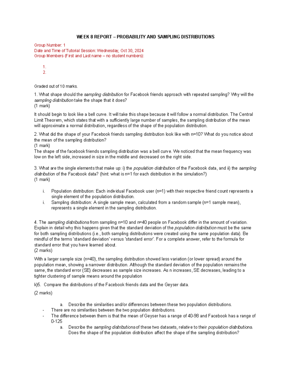 WEEK 8 Report tutorial work - WEEK 8 REPORT – PROBABILITY AND SAMPLING ...