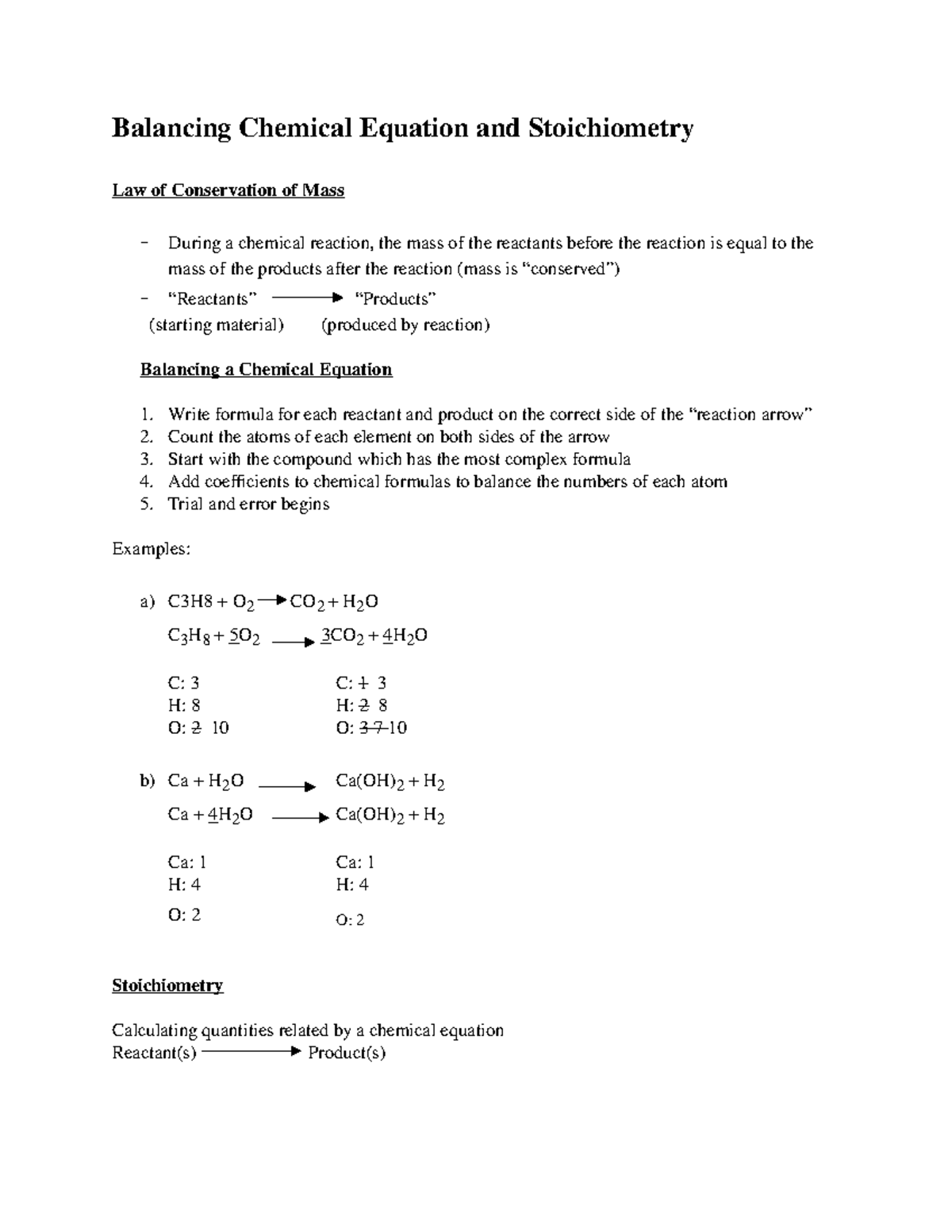 Chemistry Chapter 7 - Lecture notes 2 - Balancing Chemical Equation and ...