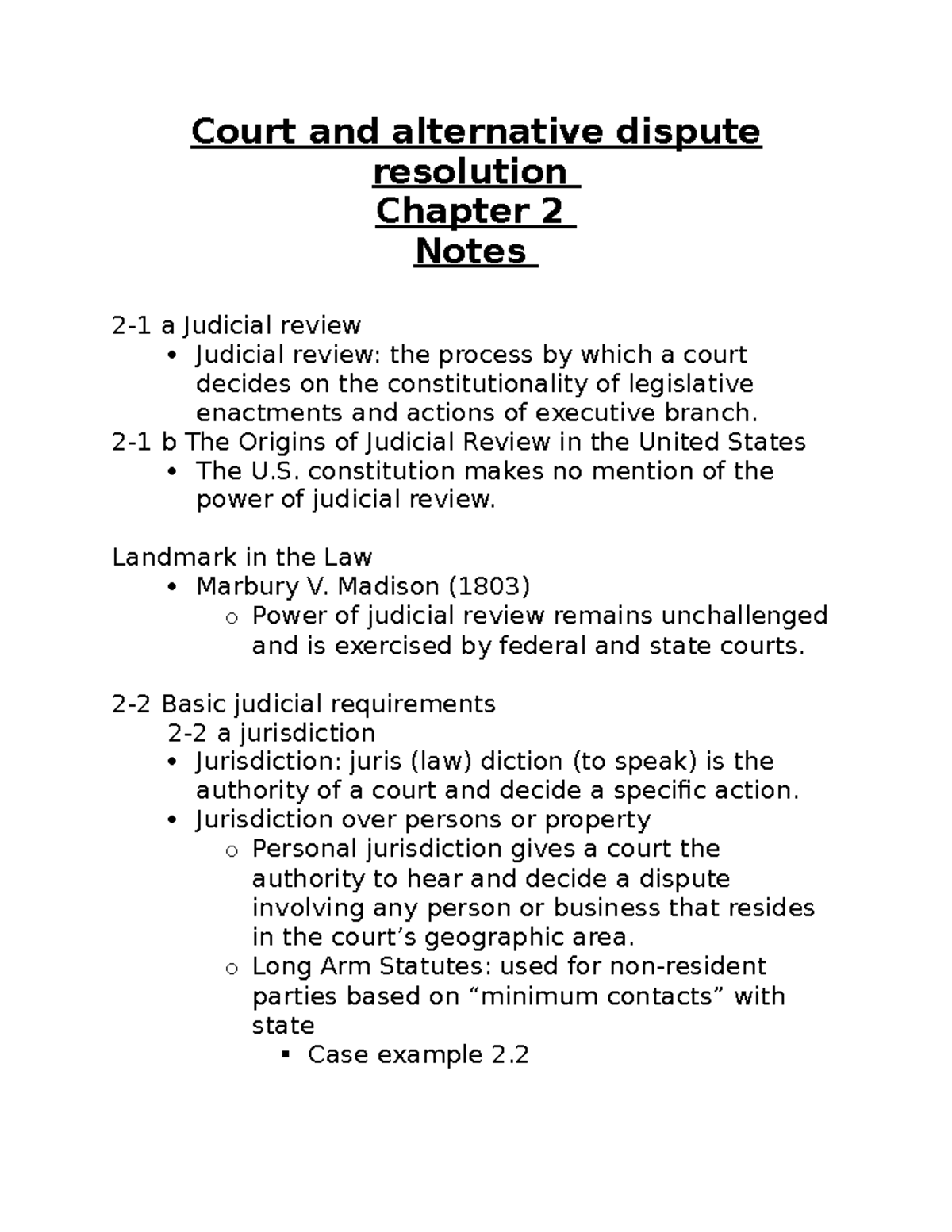 Chapter 2 notes - Court and alternative dispute resolution Chapter 2 ...