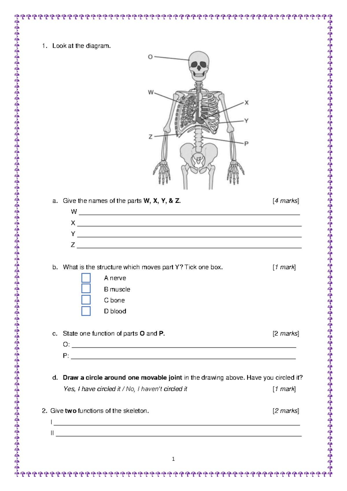 Year 7 Science Final Exam - Look at the diagram. a. Give the names of ...