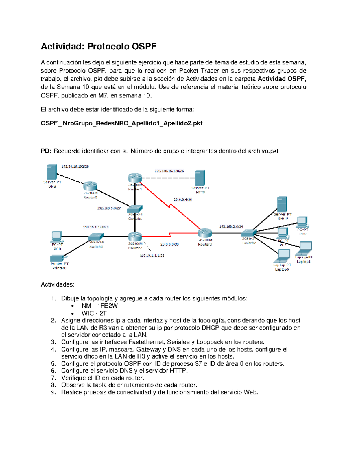 Actividad OSPF - Actividad: Protocolo OSPF A continuación les dejo el ...