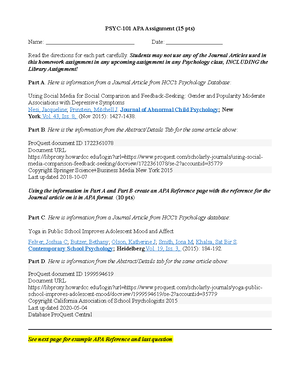 PSYC-101.IL.Library Assign - PSYC-101 Library Assignment – 60 points This assignment will be ...