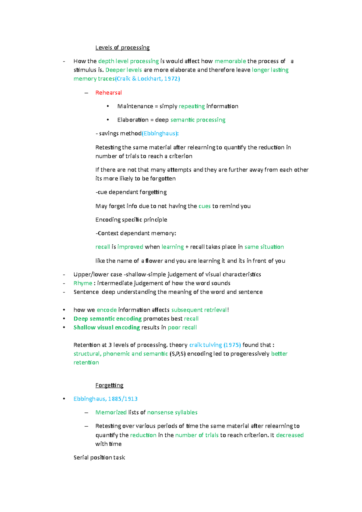 Memory part 5 - semester b - Levels of processing How the depth level ...