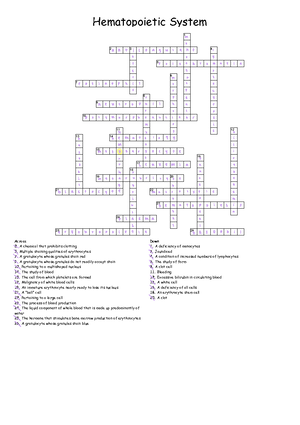 Blood Crossword Puzzle - Across 2. Another name for formed elements 7 ...