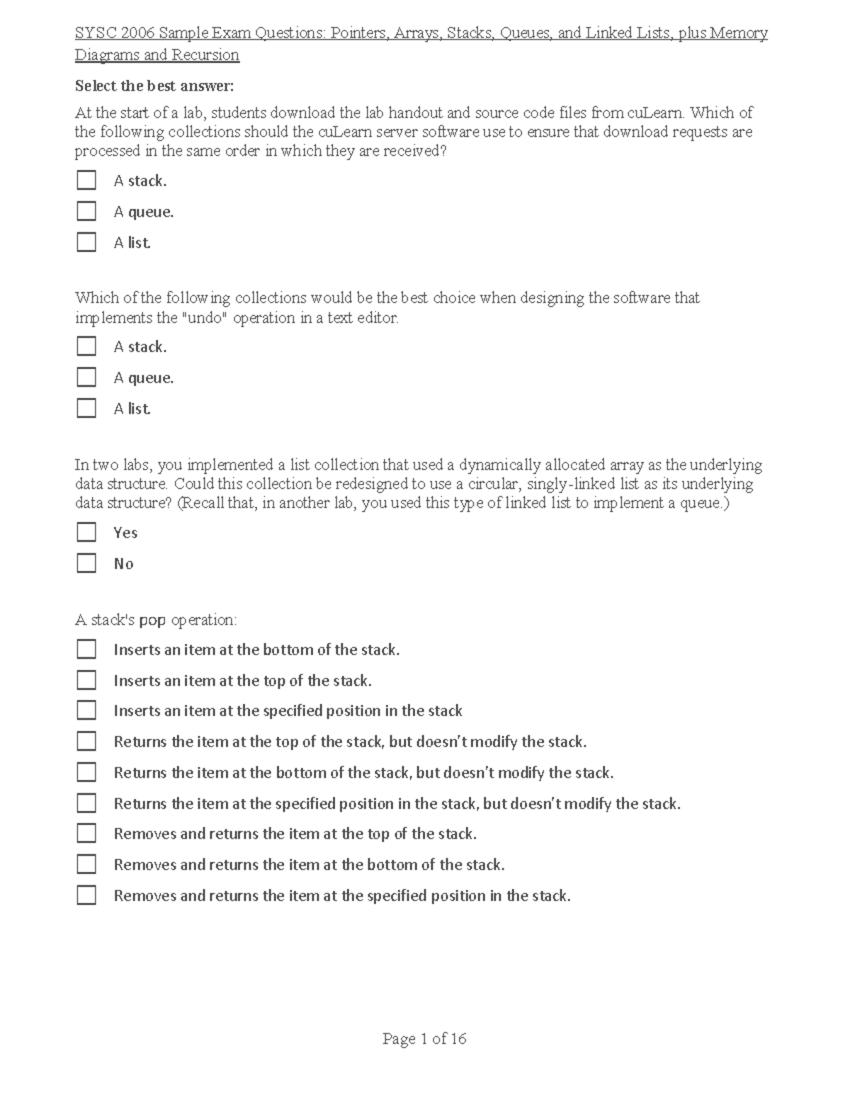 SYSC2006 L23&L24 Practice Exam Questions - Diagrams and Recursion ...
