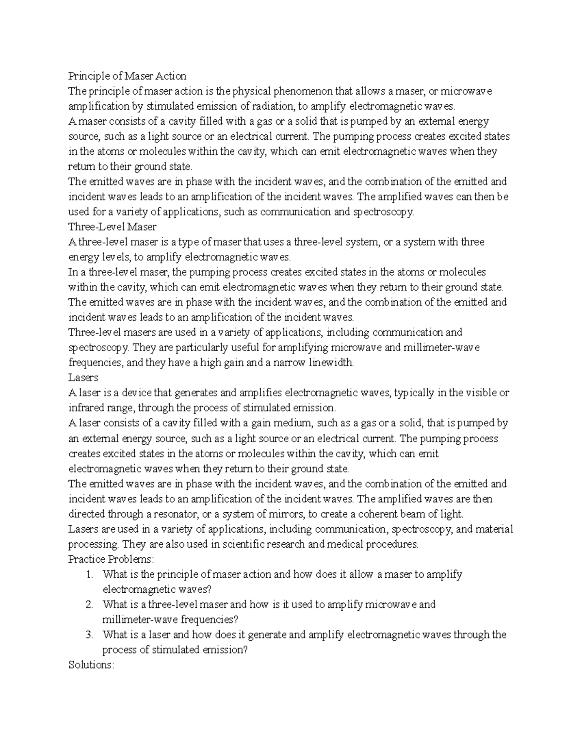 Chapter 30.1 Notes - Principle of Maser Action The principle of maser ...