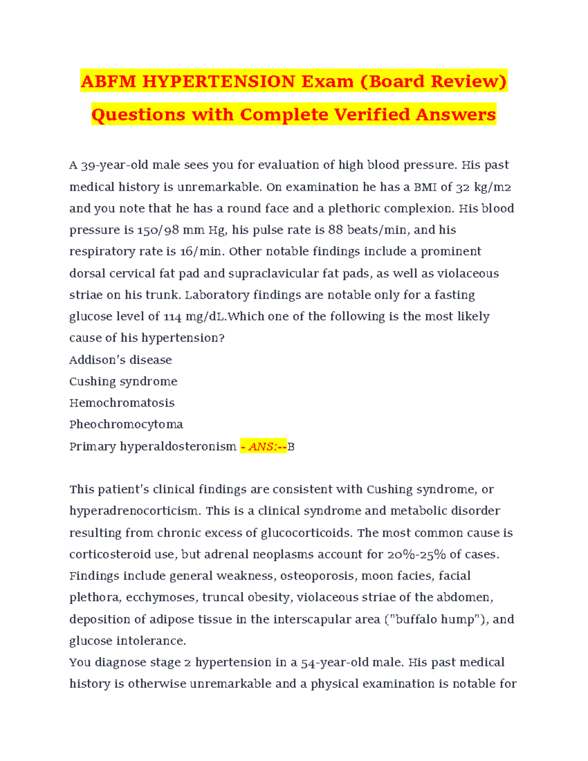ABFM Hypertension Exam (Board Review) Questions with Complete Verified ...