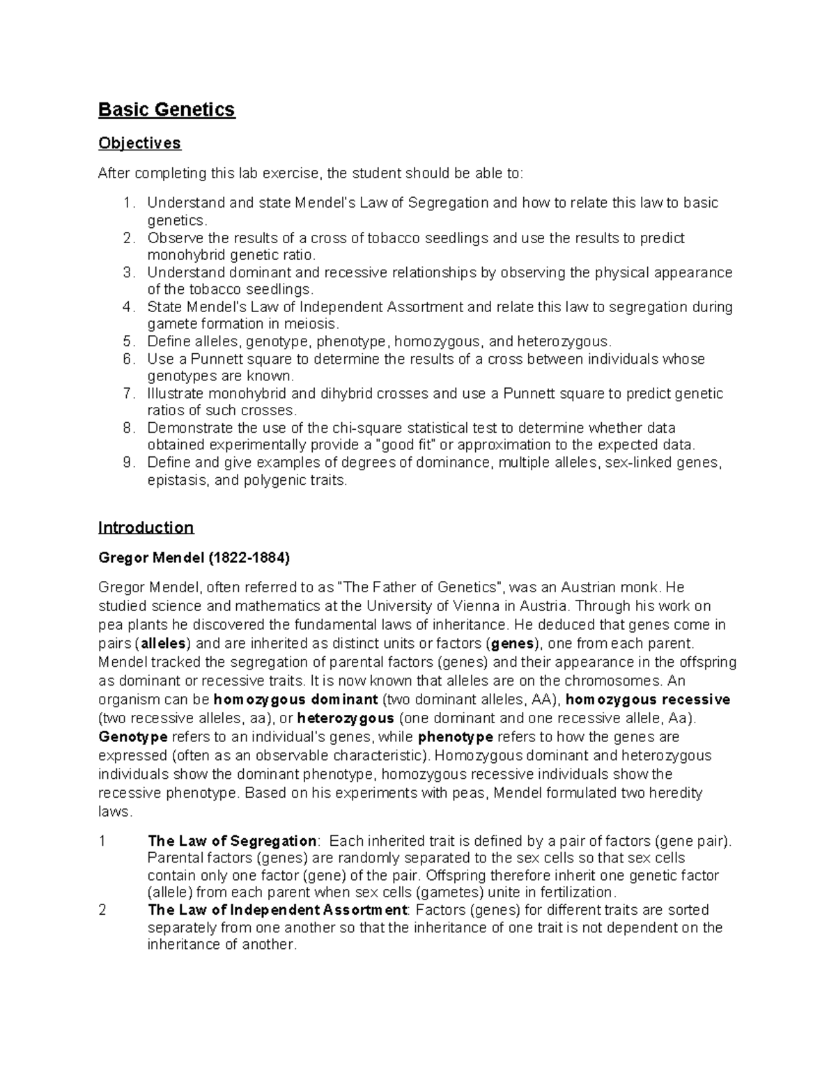 Basic Genetics - notes - Basic Genetics Objectives After completing ...