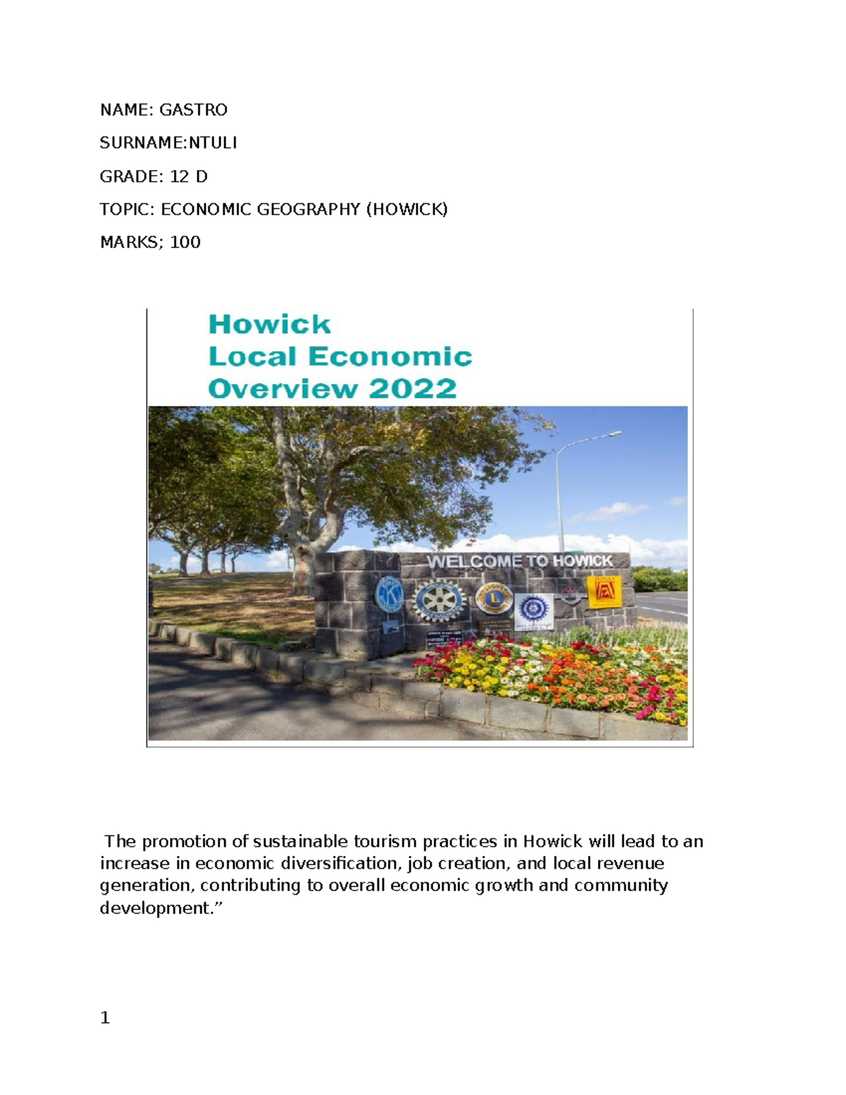 Geography research project - NAME: GASTRO SURNAME:NTULI GRADE: 12 D ...