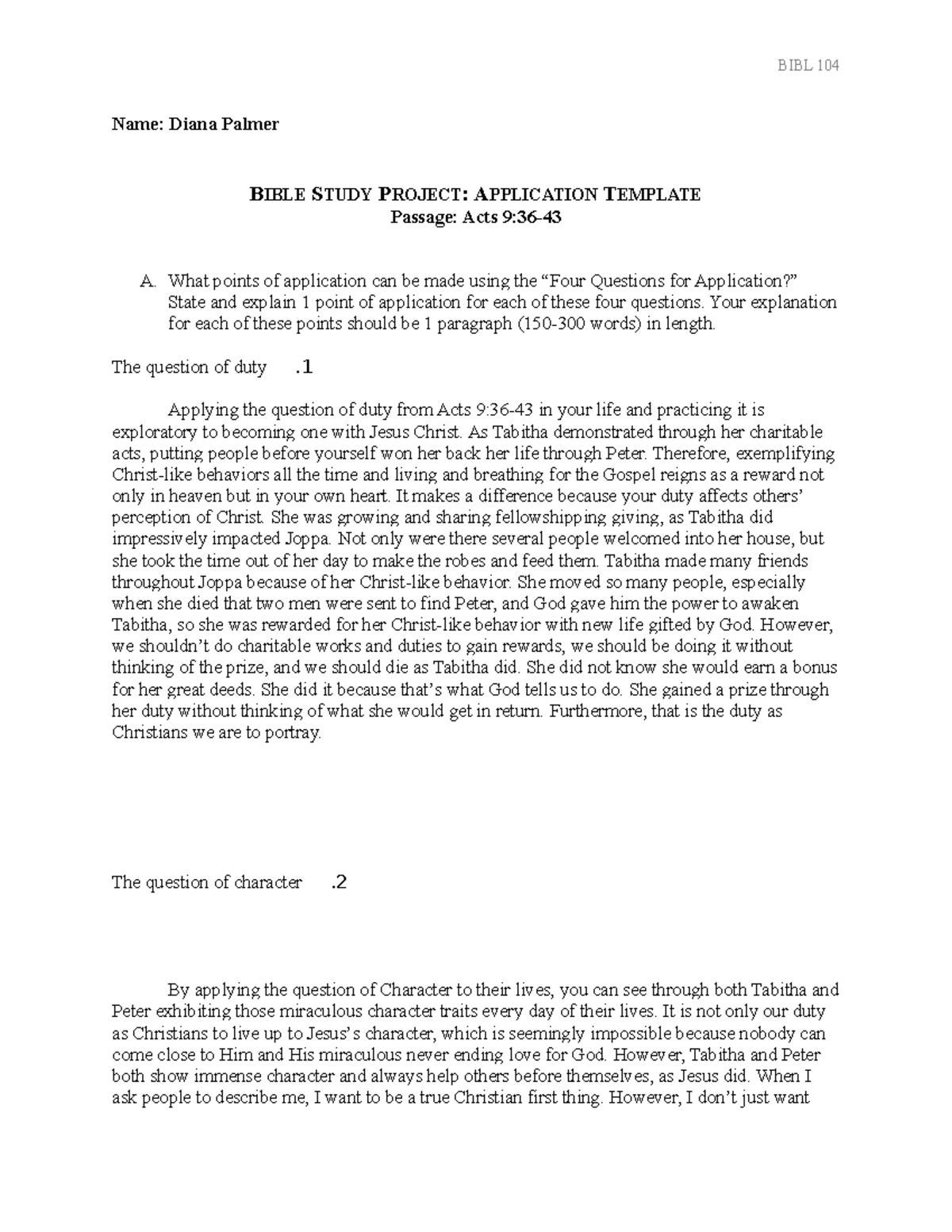 D Bible Study Project Application - BIBL 104 Name: Diana Palmer BIBLE ...