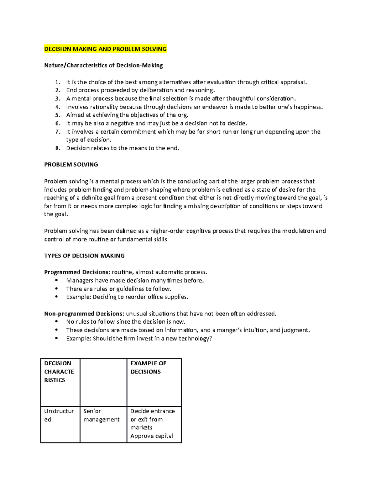 Decision Making AND Problem Solving - DECISION MAKING AND PROBLEM ...