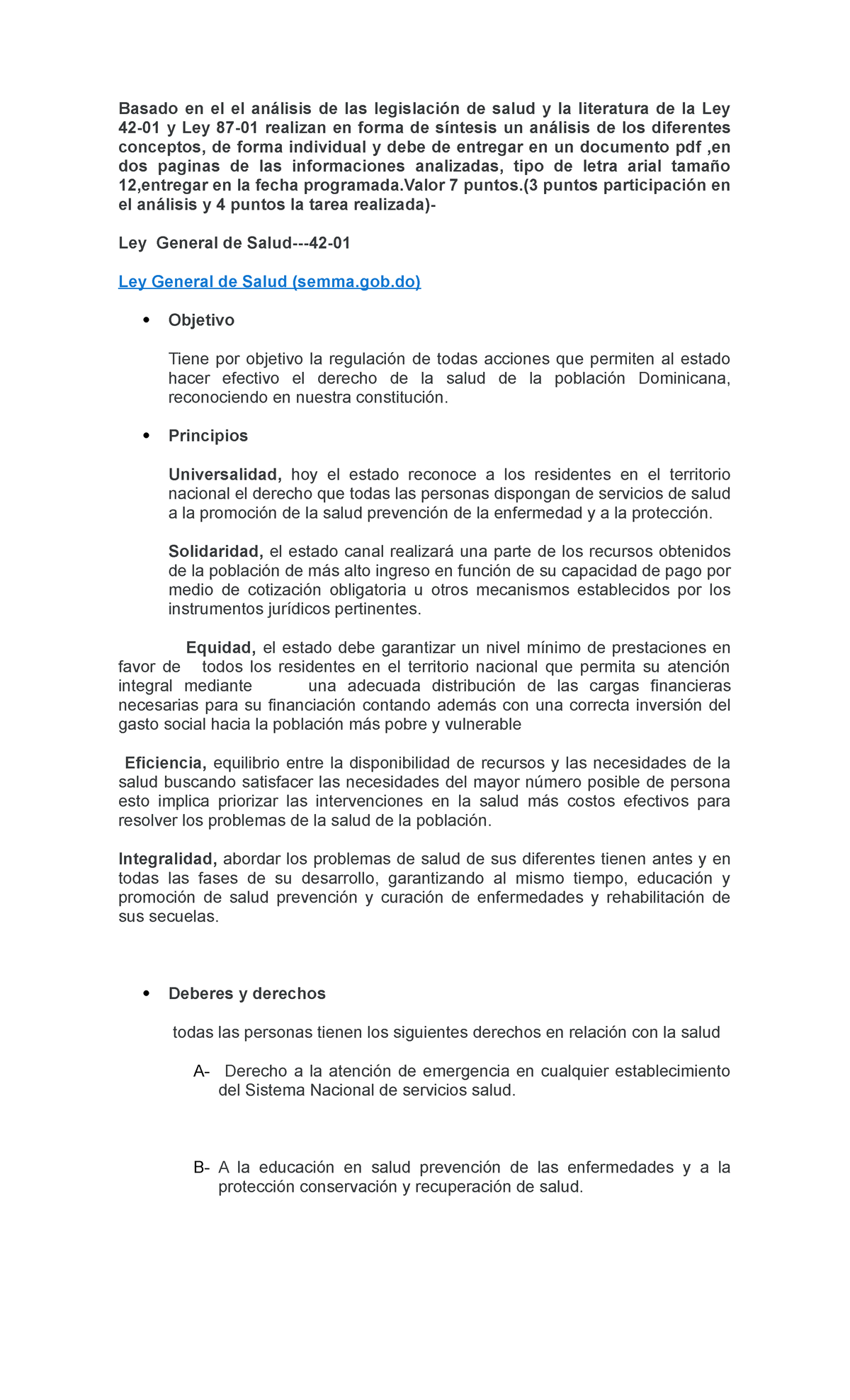 Ley 42- 01 salud - Basado en el el análisis de las legislación de salud ...