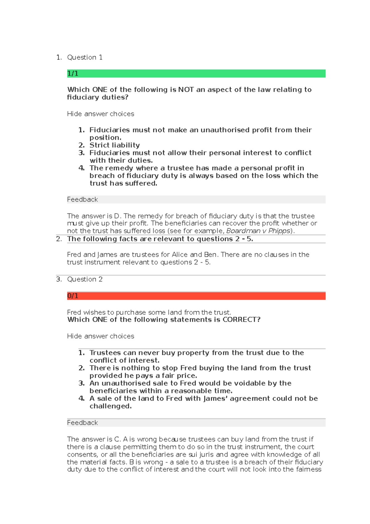 E WS6 - notes EQUITY TRUST - Question 1 1/ Which ONE of the following ...