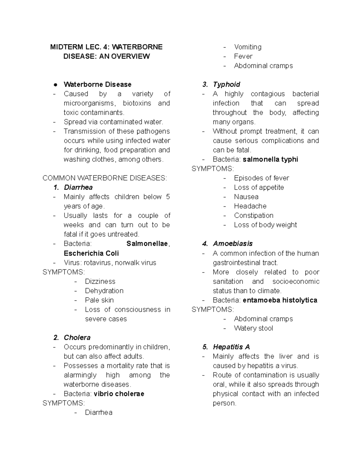 Midterm LEC. 4 Waterborne Disease AN Overview - MIDTERM LEC. 4 ...
