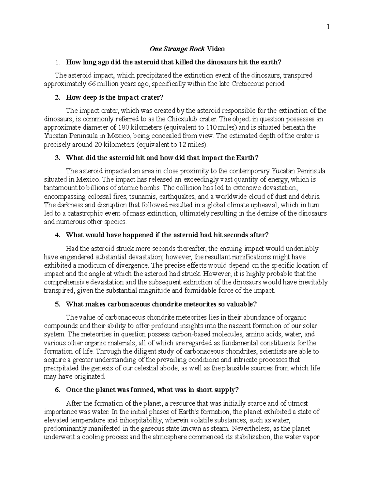 One Strange Rock Video - Discusion - 1 One Strange Rock Video How long ...