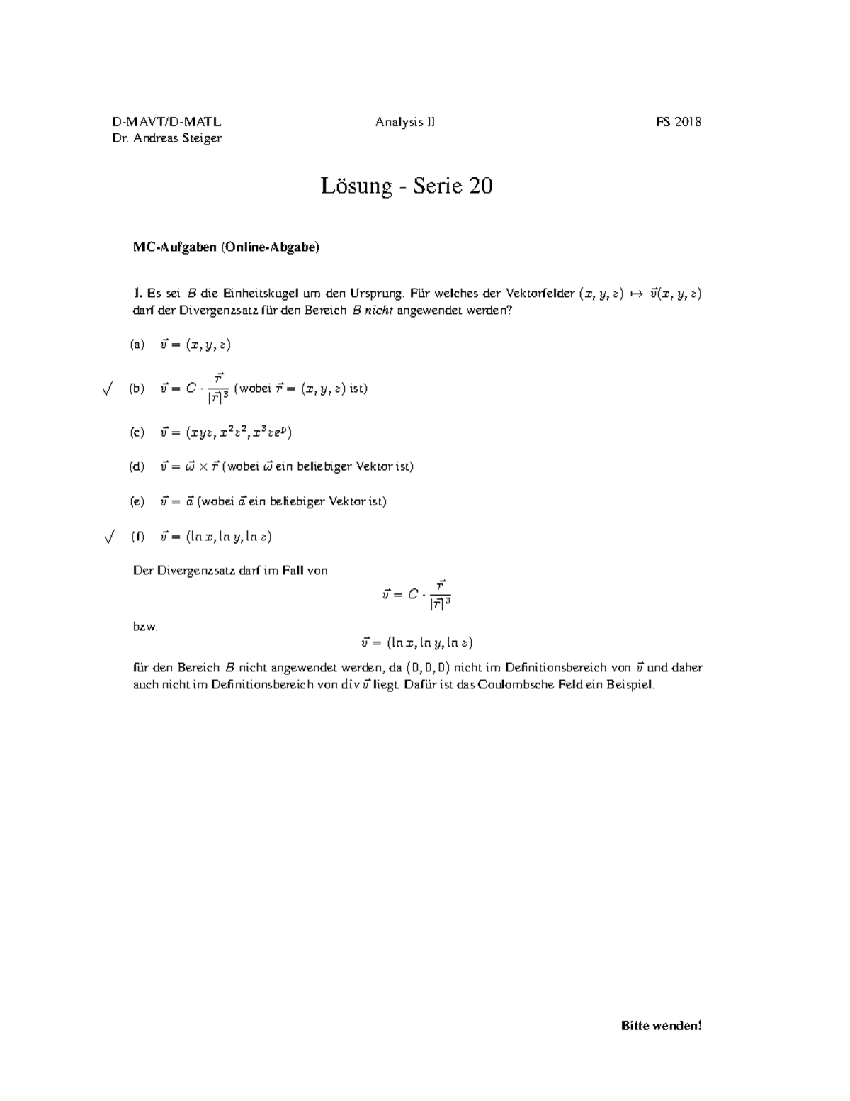 Loesung serie 20 - D-MAVT/D-MATL Dr. Andreas Steiger Analysis II FS ...