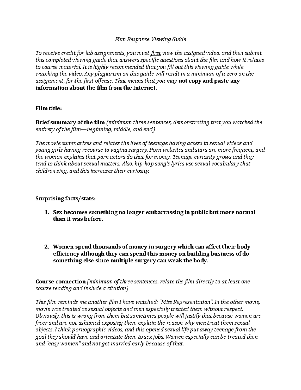 Sexy baby - GWS film - Film viewing and response - Film Response ...