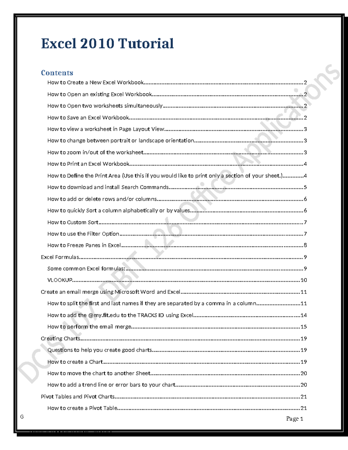 Lecture 5 Excel 2010 Tutorial Excel 2010 Tutorial Page How To