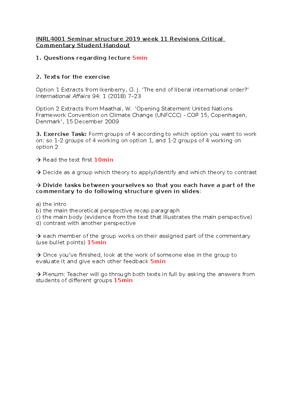 4001 Seminar structure 2019 week 11 Students Handout - INRL4001 Seminar ...
