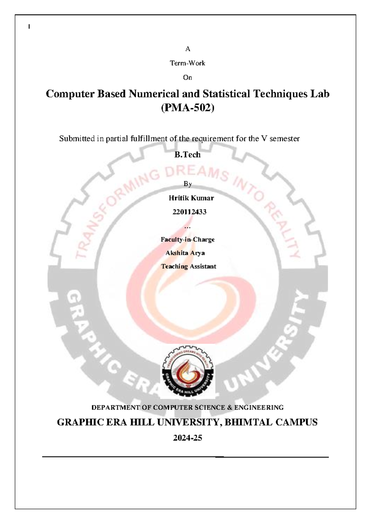 Cbnst Hritik - This is - A Term-Work On Computer Based Numerical and Statistical Techniques Lab ...