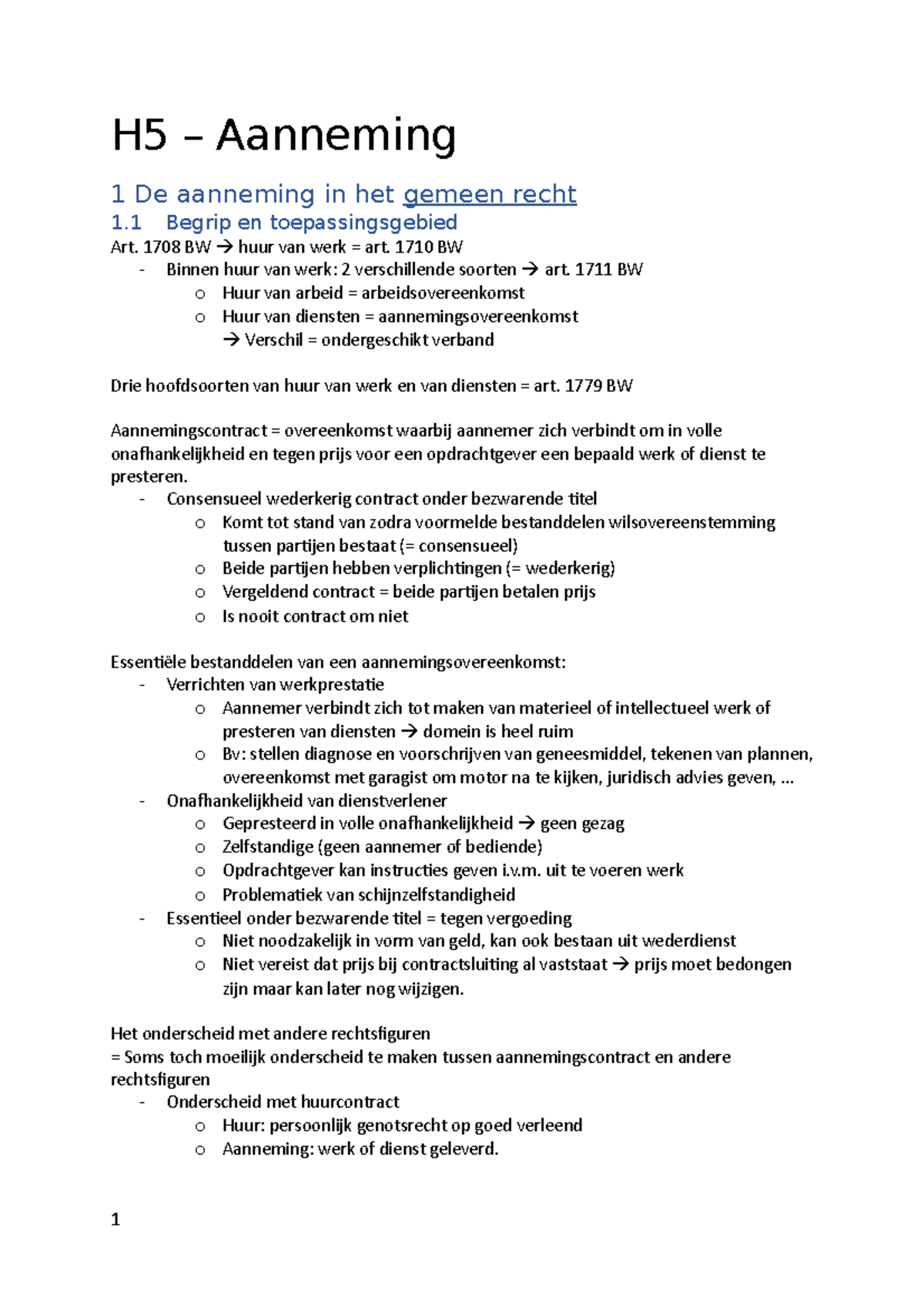 H5 - aanneming - samenvatting - H5 – Aanneming 1 De aanneming in het ...