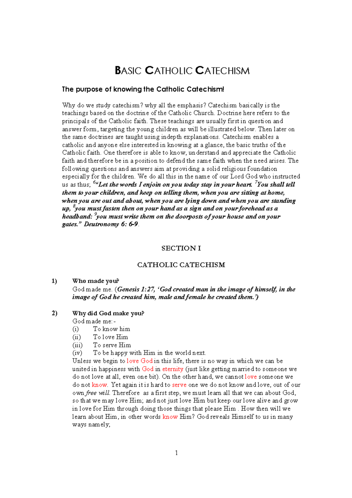 Catechism - Nothing - BASIC CATHOLIC CATECHISM The purpose of knowing the Catholic Catechism ...