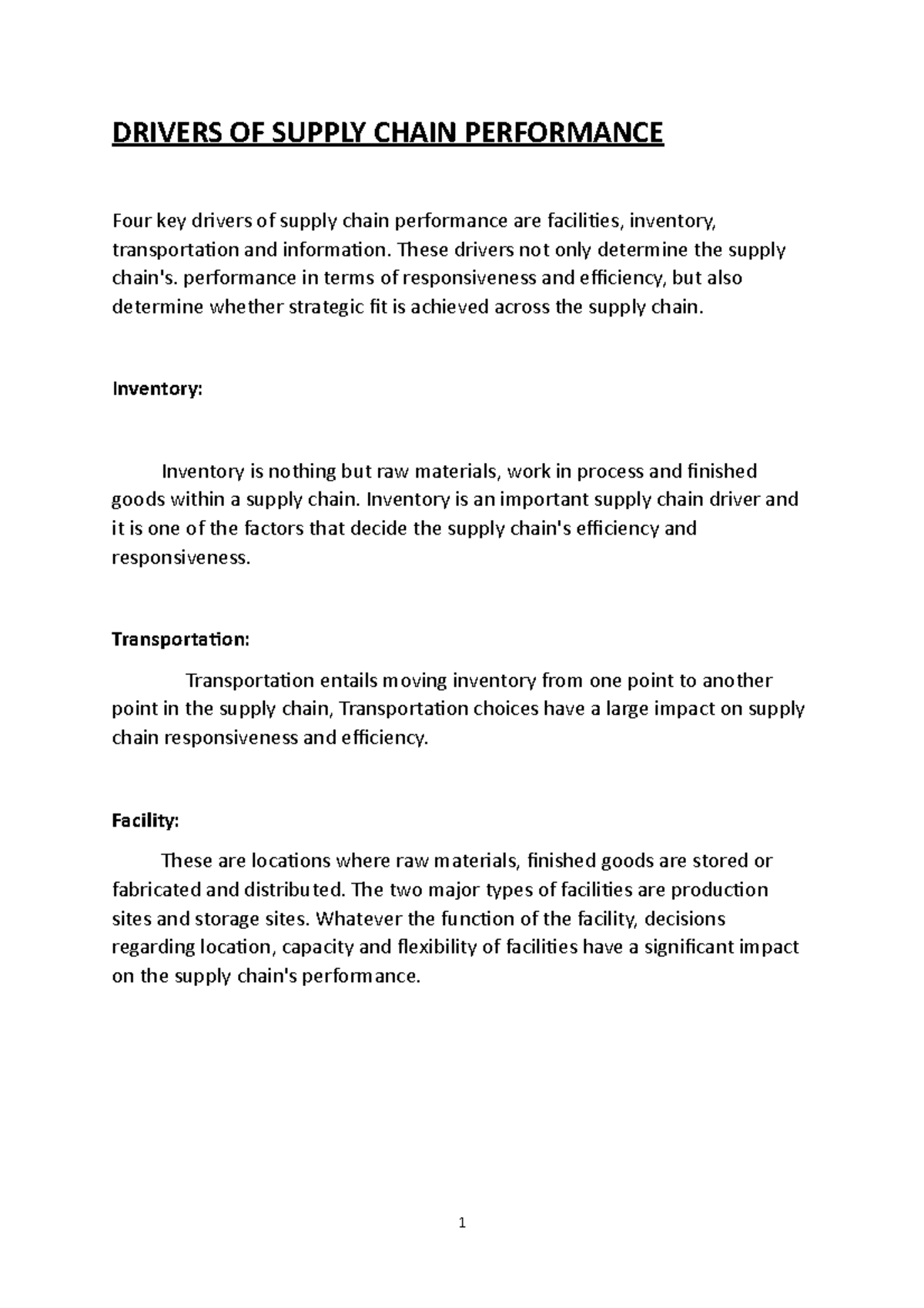 Drivers OF Supply Chain Performance - DRIVERS OF SUPPLY CHAIN ...