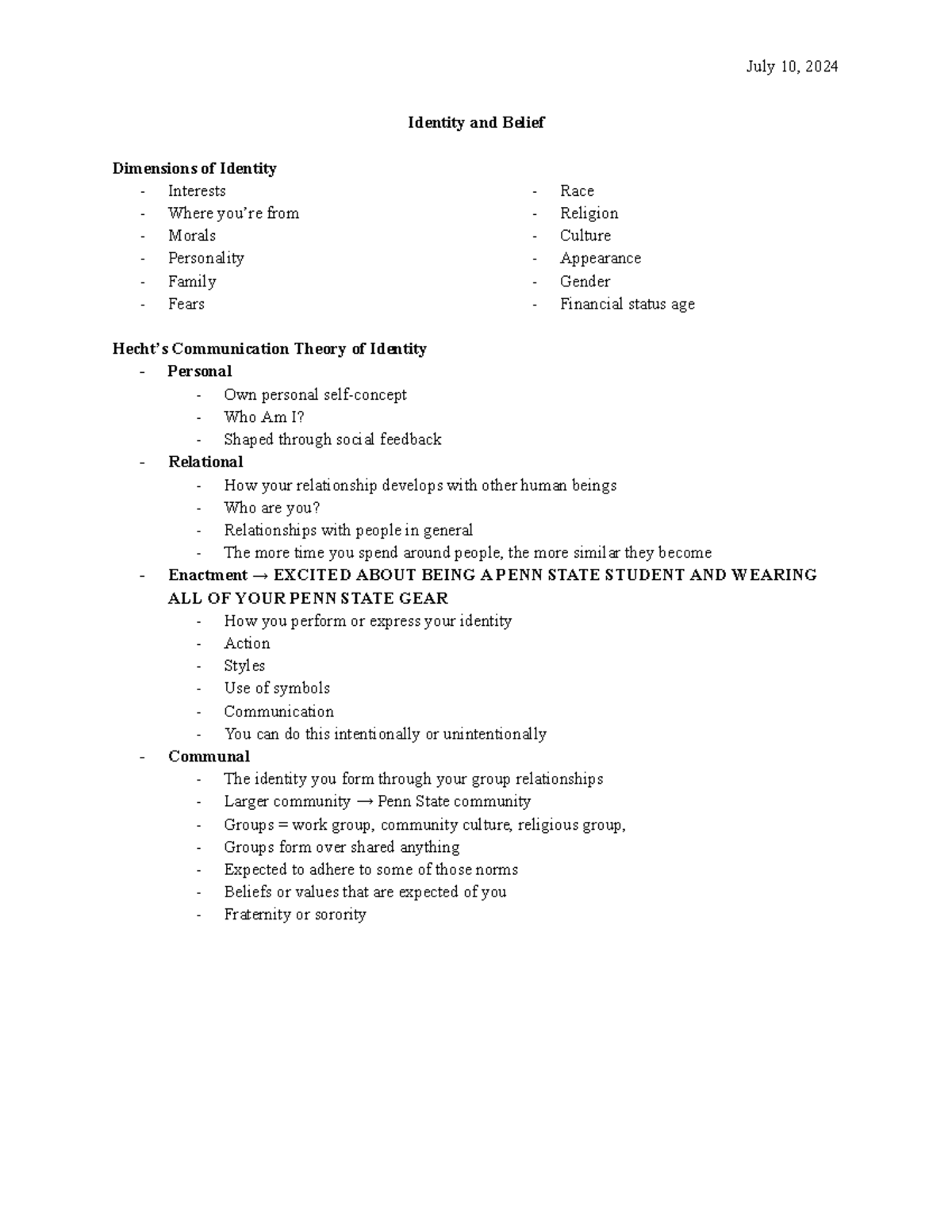 CAS 100 A Identity and Belief - July 10, 2024 Identity and Belief ...