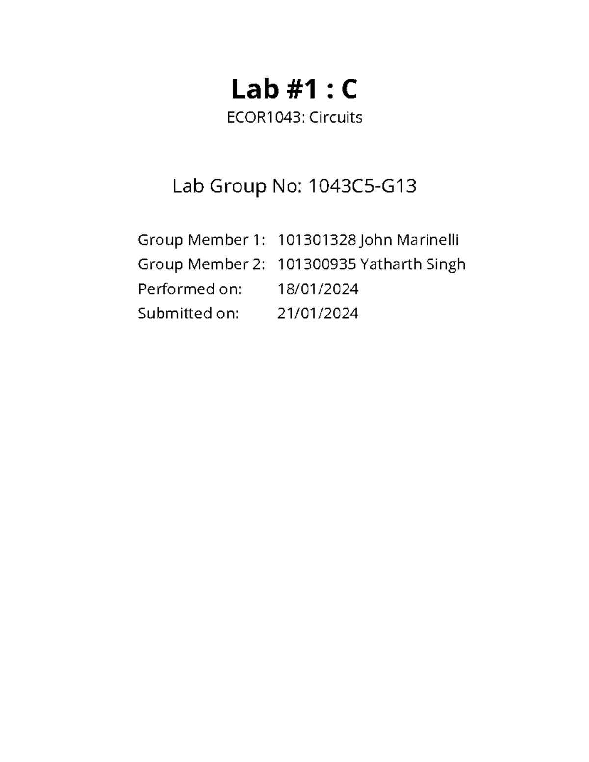 Lab 1 Circuits Lab 1 Lab 1 C Ecor1043 Circuits Lab Group No 1043c5 G Group Member 1 