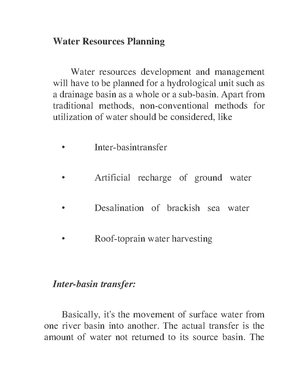 Water Resources Planning - Water Resources Planning Water resources ...