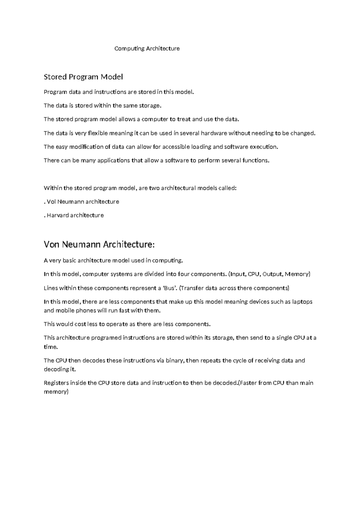 Computing Architecture - Computing Architecture Stored Program Model ...
