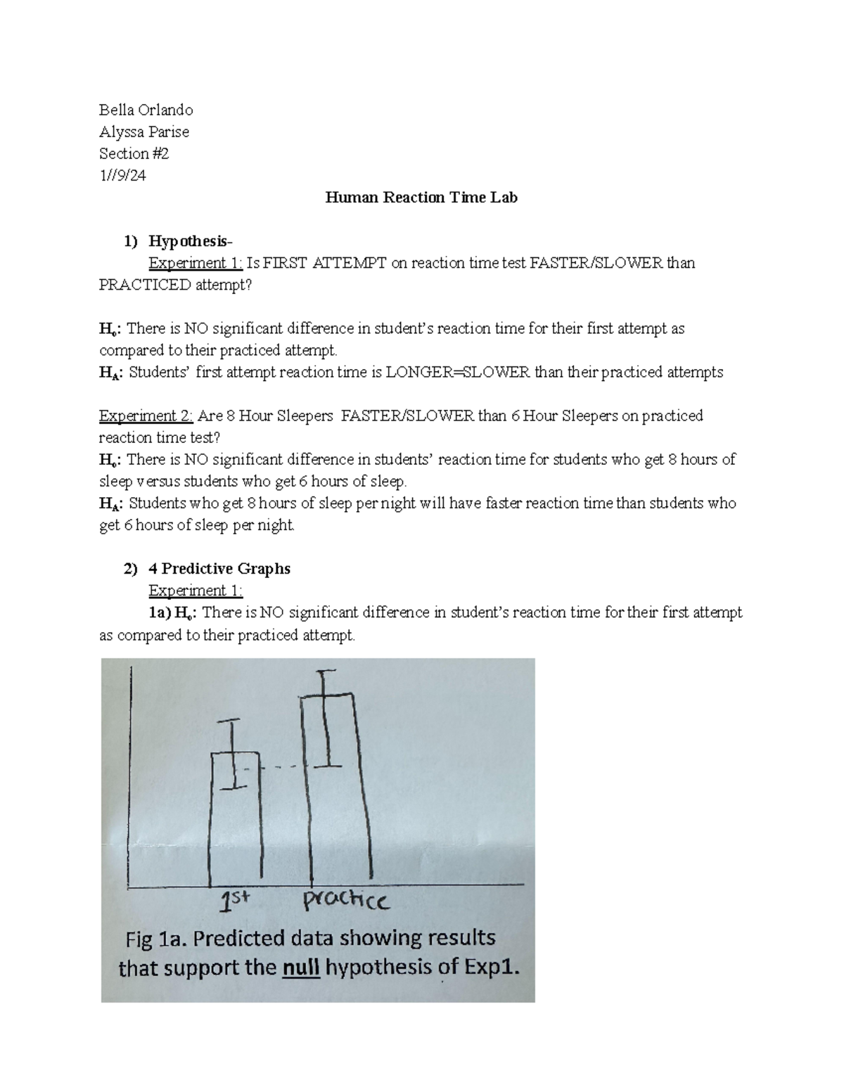 BIO 103 Lab 1 Reaction Time - Bella Orlando Alyssa Parise Section 1//9 ...