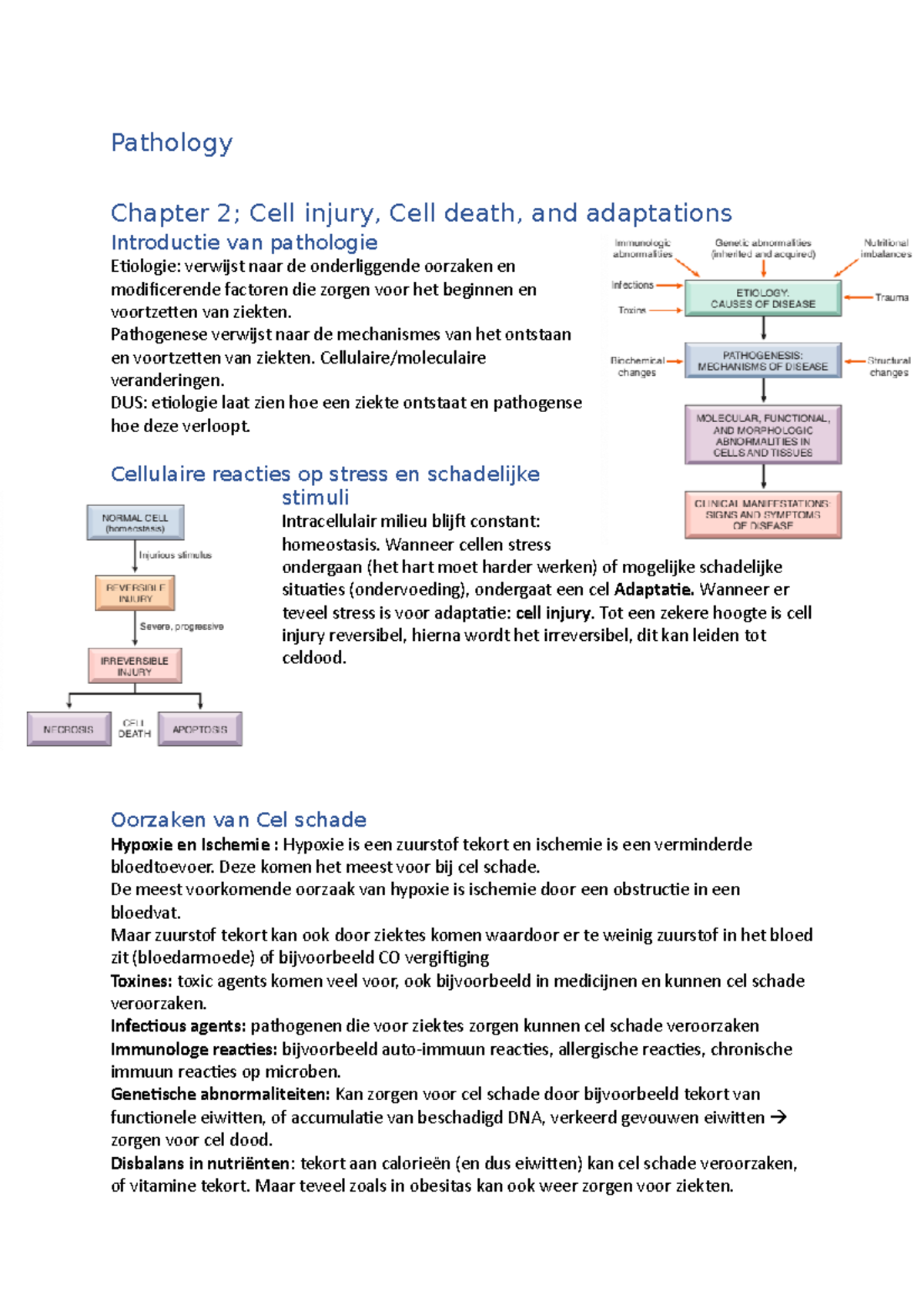 Pathology - samenvatting hoofdstuk 2 - Pathology Chapter 2; Cell injury ...