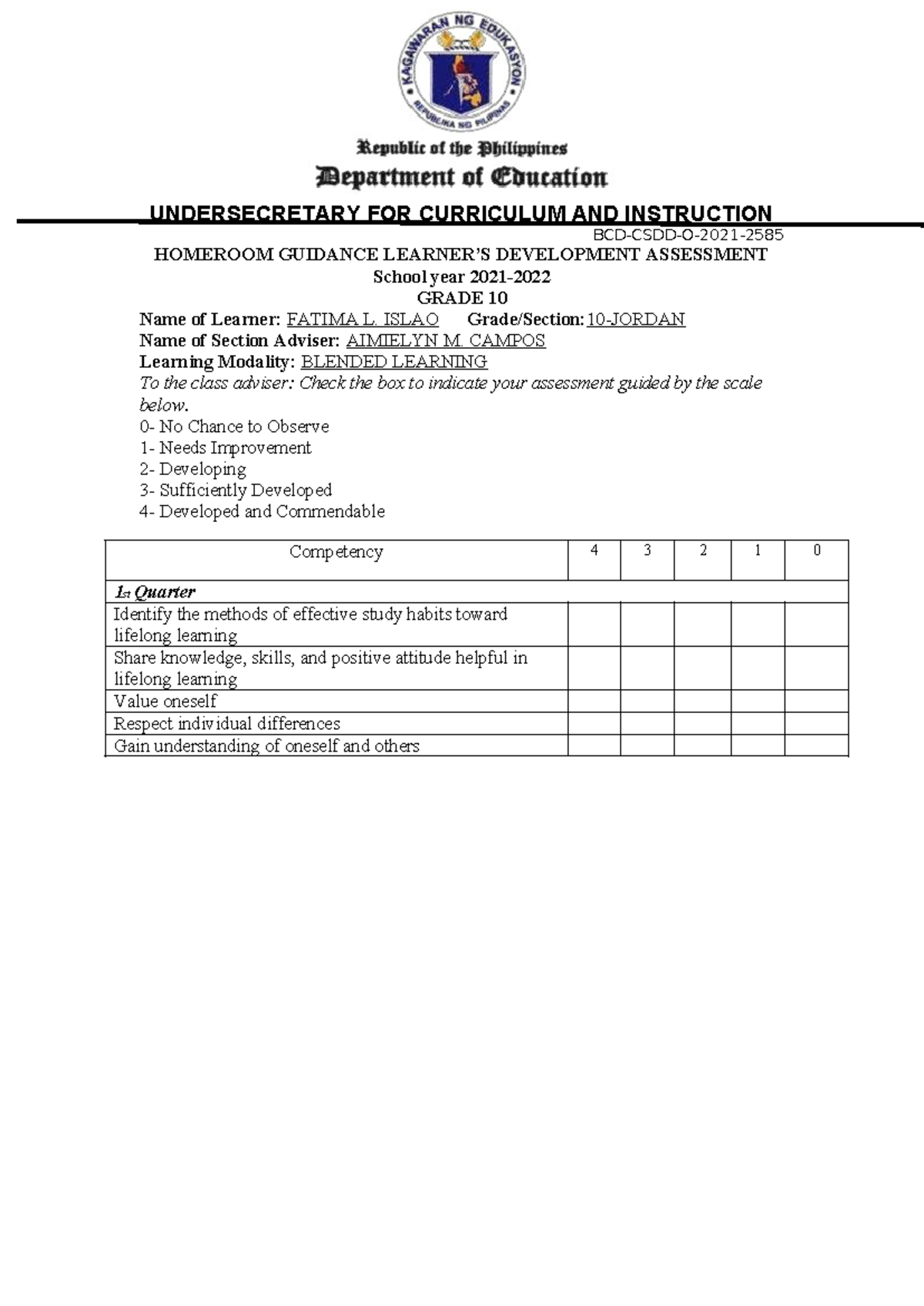 Guidance Counseling Form - UNDERSECRETARY FOR CURRICULUM AND ...