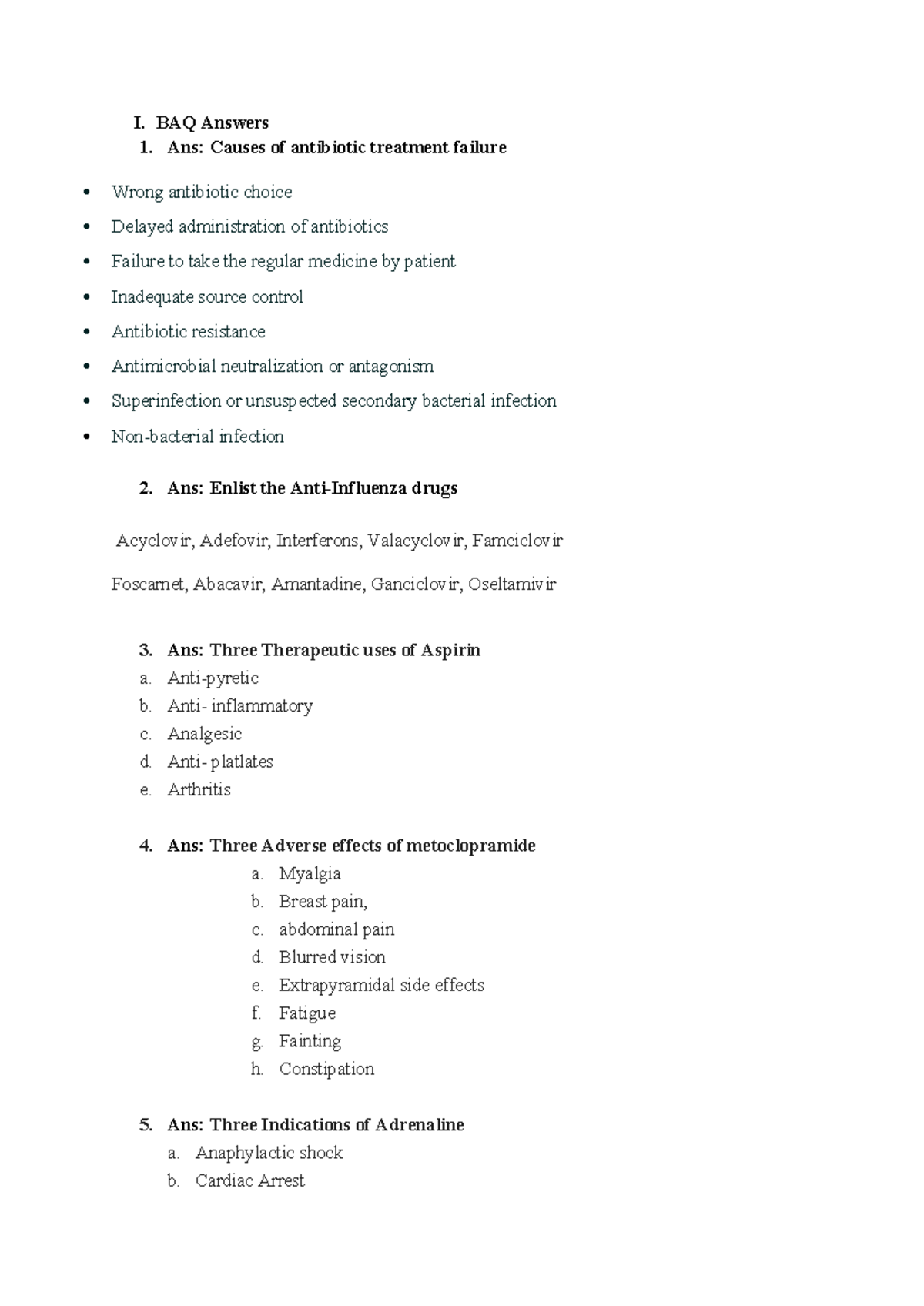 BDS question paper answers - I. BAQ Answers 1. Ans: Causes of ...