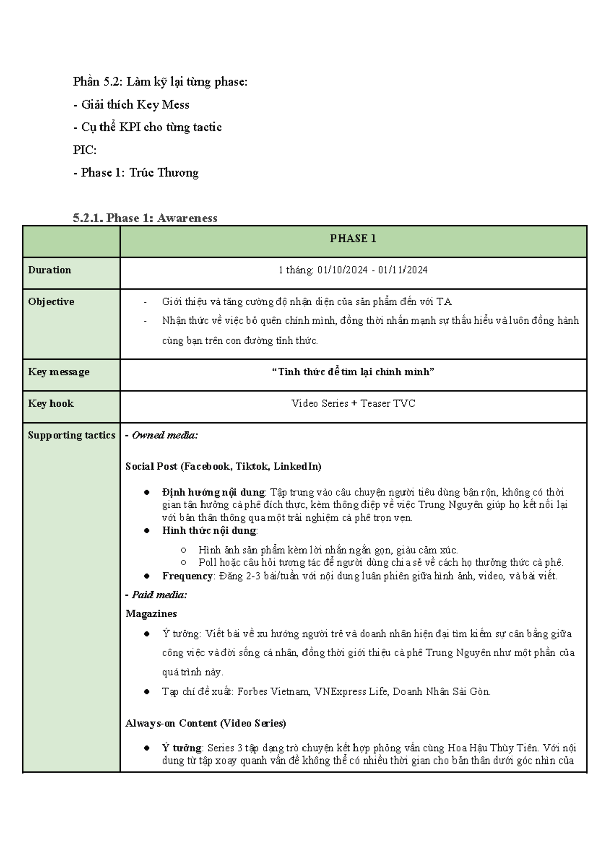 TASK 5 - plan - Phần 5: Làm kỹ lại từng phase: - Giải thích Key Mess ...