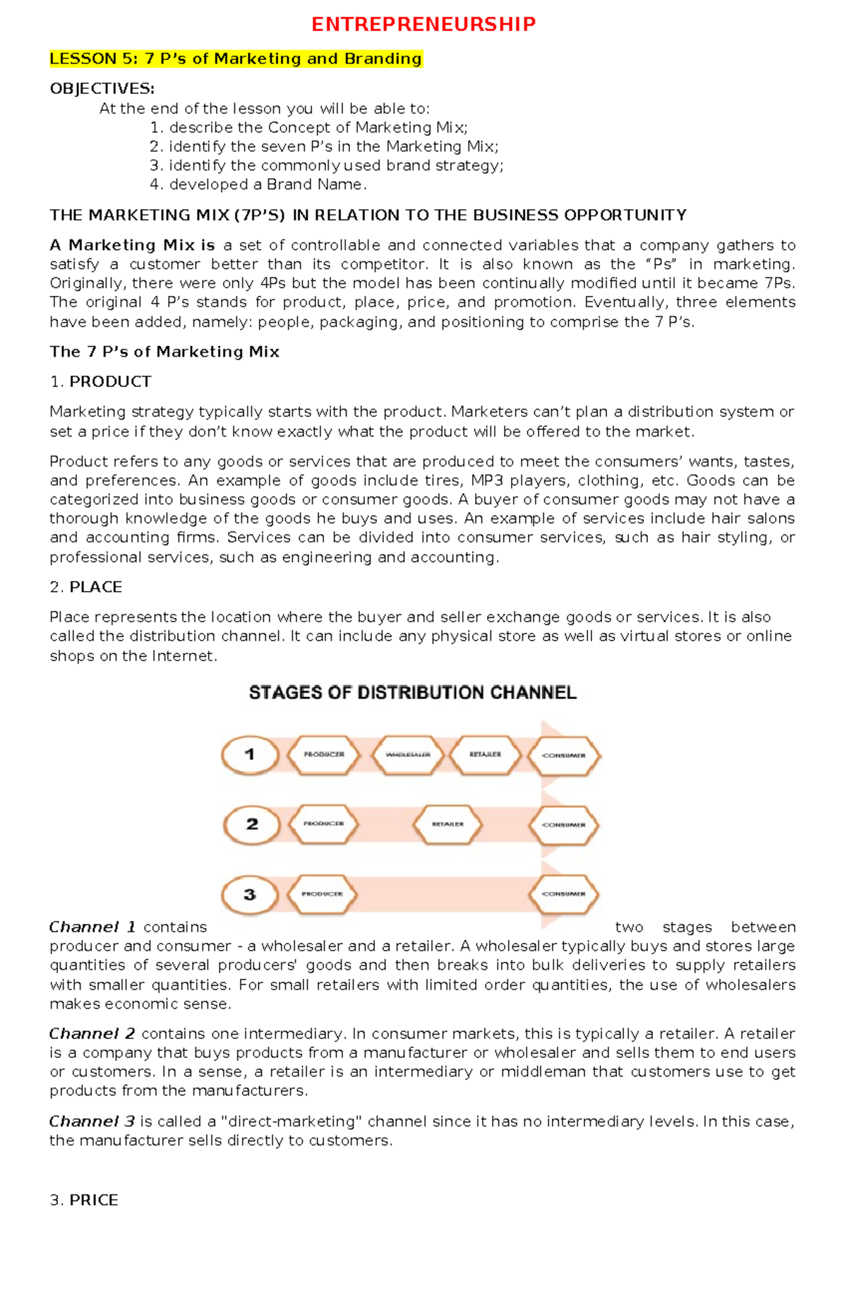 Lesson 5 - Academic notes - LESSON 5: 7 P’s of Marketing and Branding ...